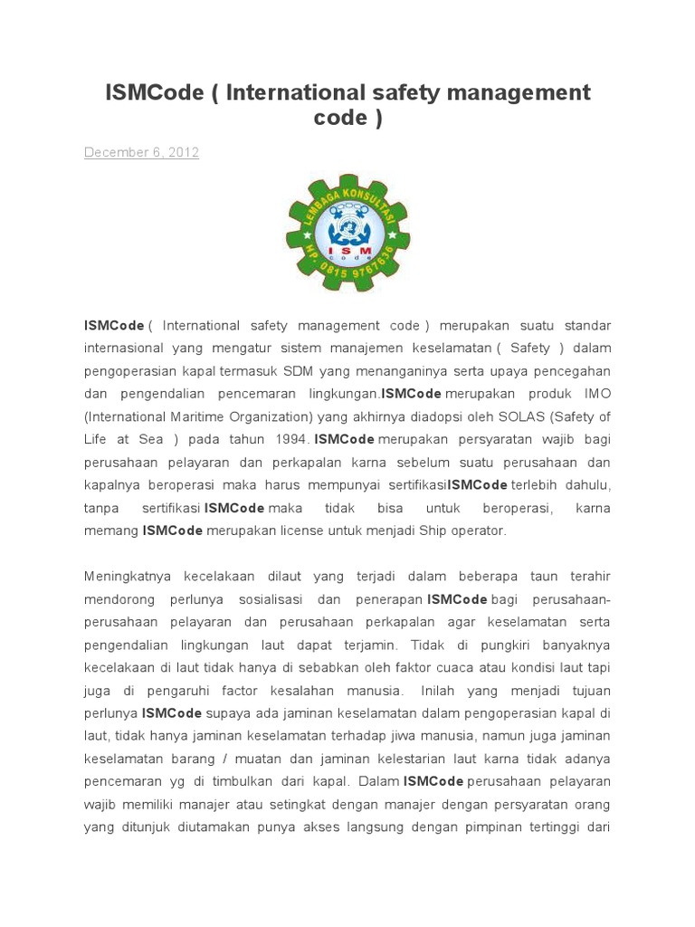 Penjelasan ISM Code | PDF | Bisnis