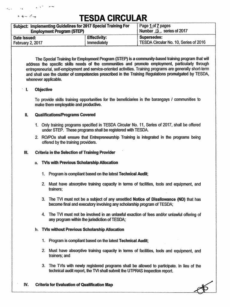 TESDA CIRCULAR 013-2017 (1).pdf | Employment | Vocational Education