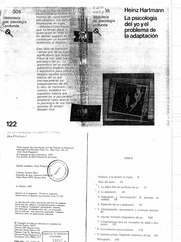 Hartmann - La Psicologia Del Yo y El Problema de La Adaptacion Cap 1 2 5 8 9 PDF | PDF