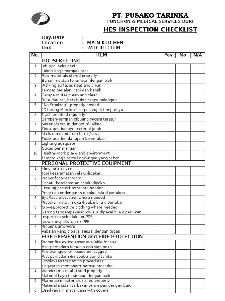 HES Inspection Checklist | PDF