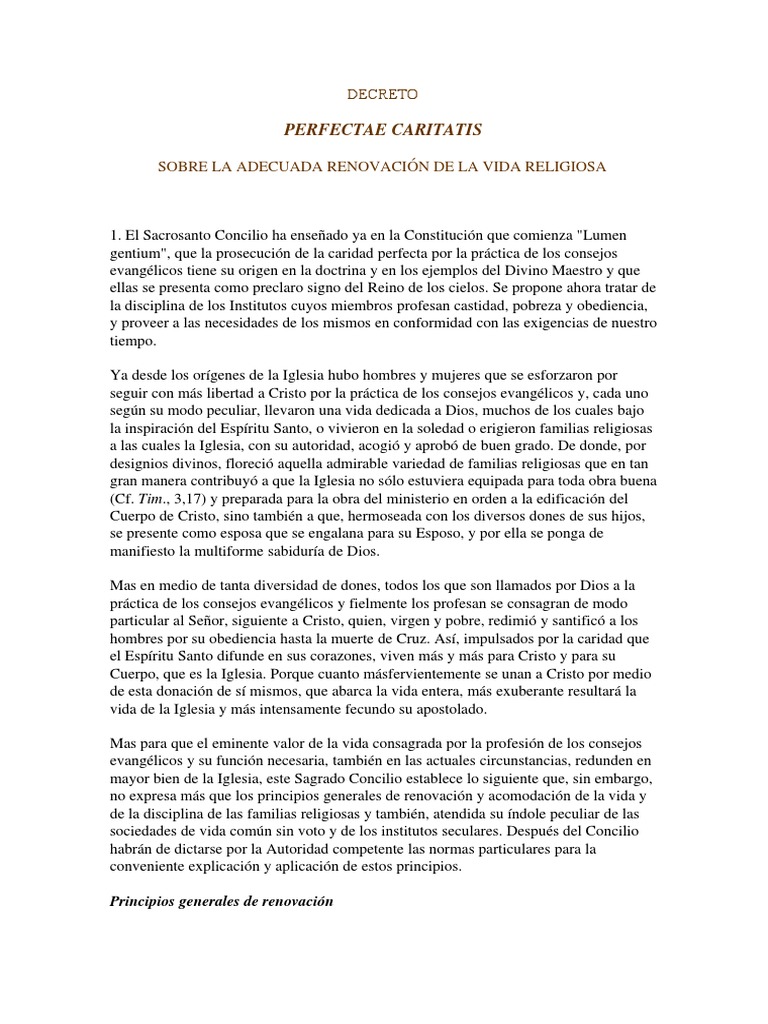 Decreto Perfectae Caritatis | PDF | Cristo (título) | Iglesia Católica