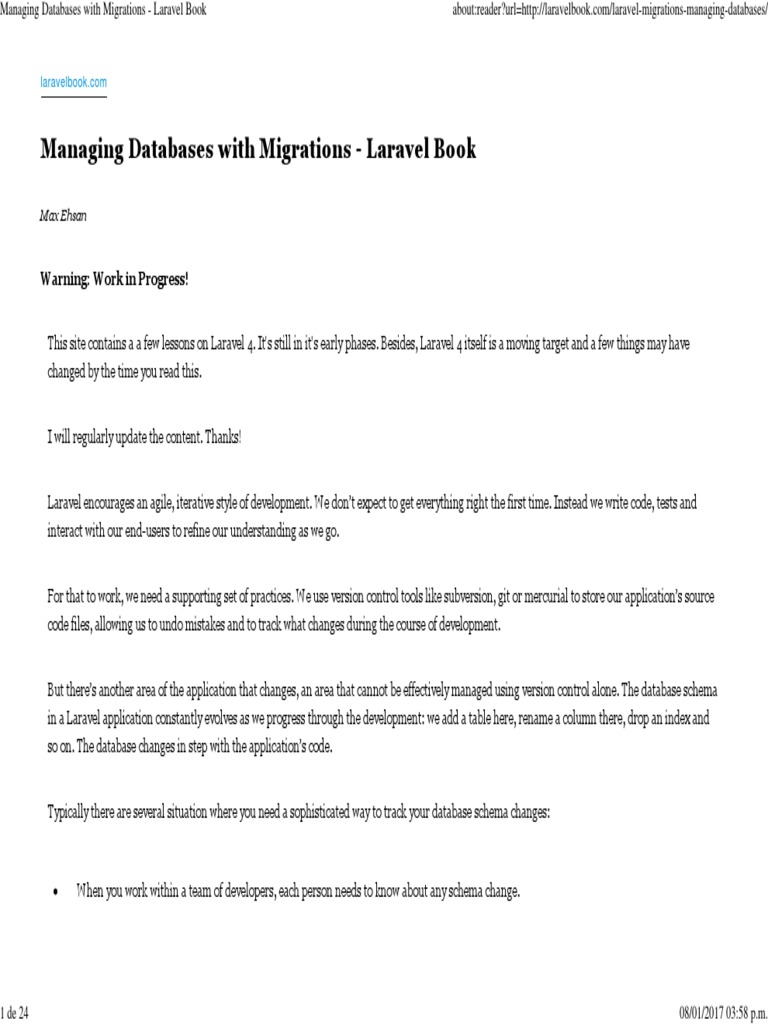 Managing Databases With Migrations - Laravel Book | PDF | Boolean Data ...