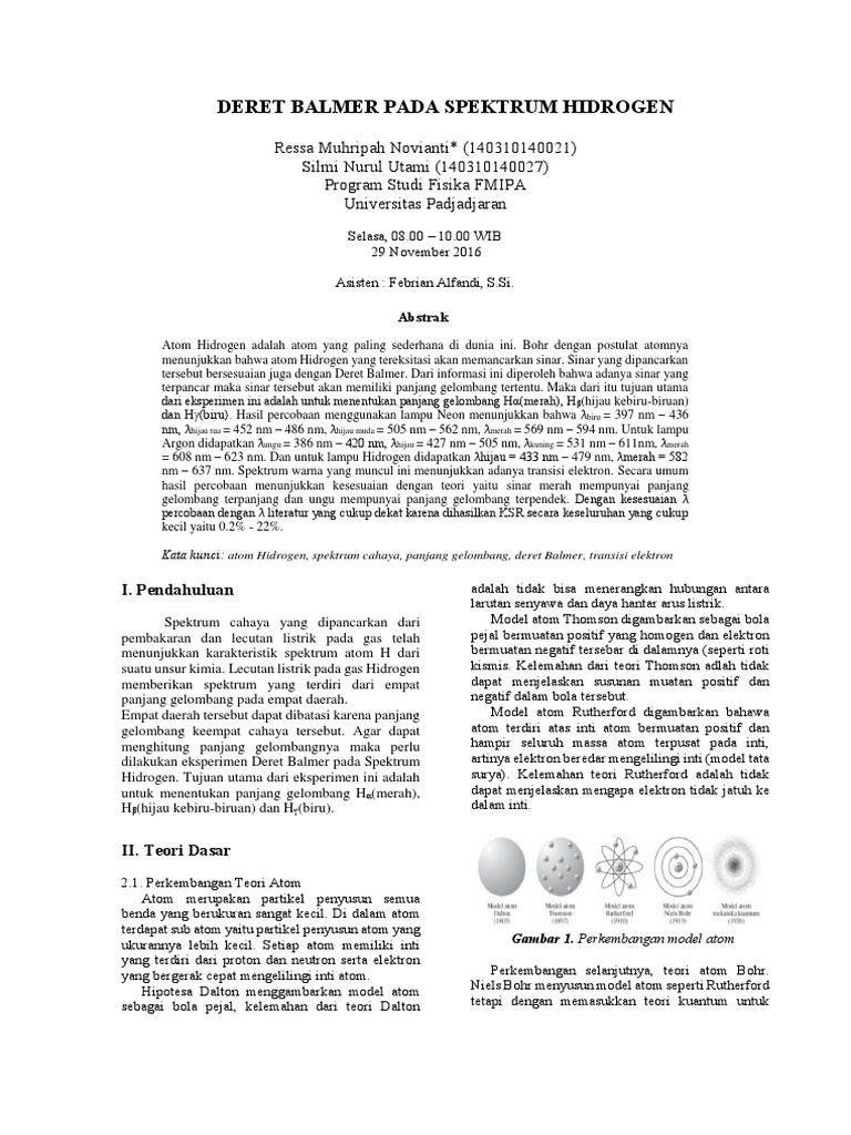 Deret Balmer Pada Spektrum Hidrogen | PDF