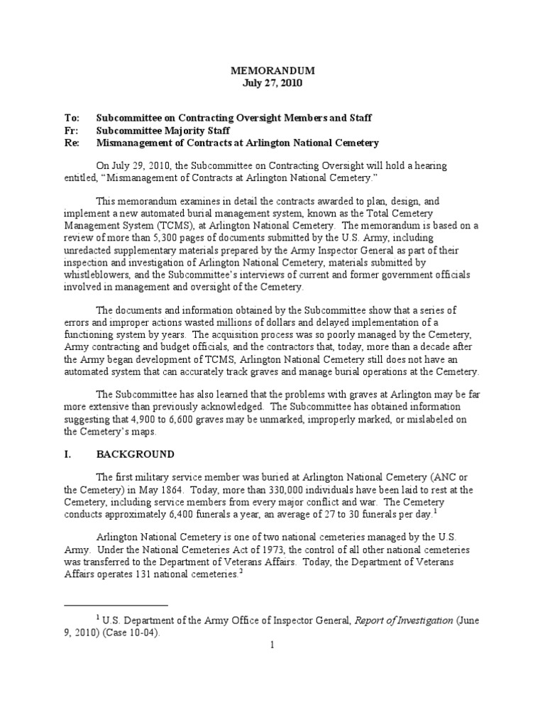 ANC Public Memo Final | PDF | Arlington National Cemetery | United ...