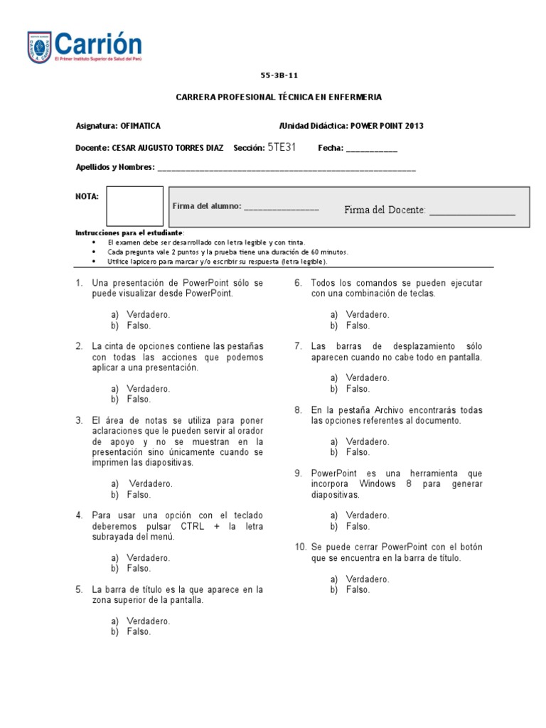 Examen de Ofimatica 5TE31 (1) | Microsoft PowerPoint | Software
