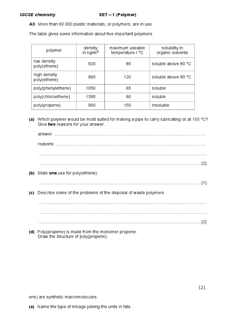 IGCSE polymer questions | PDF | Cracking (Chemistry) | Polymers