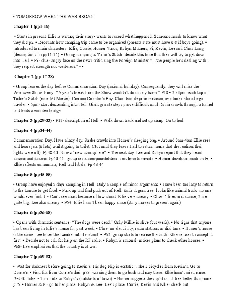 TOMORROW WHEN THE WAR BEGAN Chap Summary | PDF