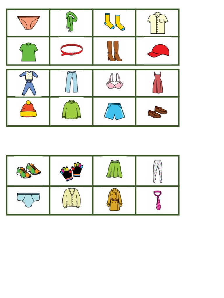 Lotería de Prendas de Vestir para Imprimir | PDF