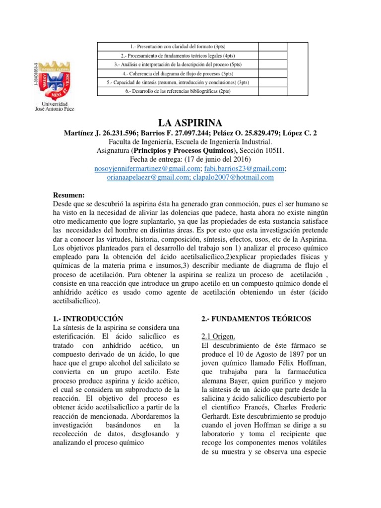 Proceso Aspirina 105i1 | PDF | Aspirina | Ácido acético