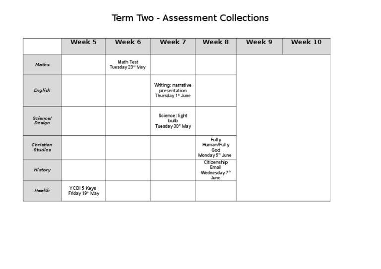 Term Two Assessment Schedule | PDF