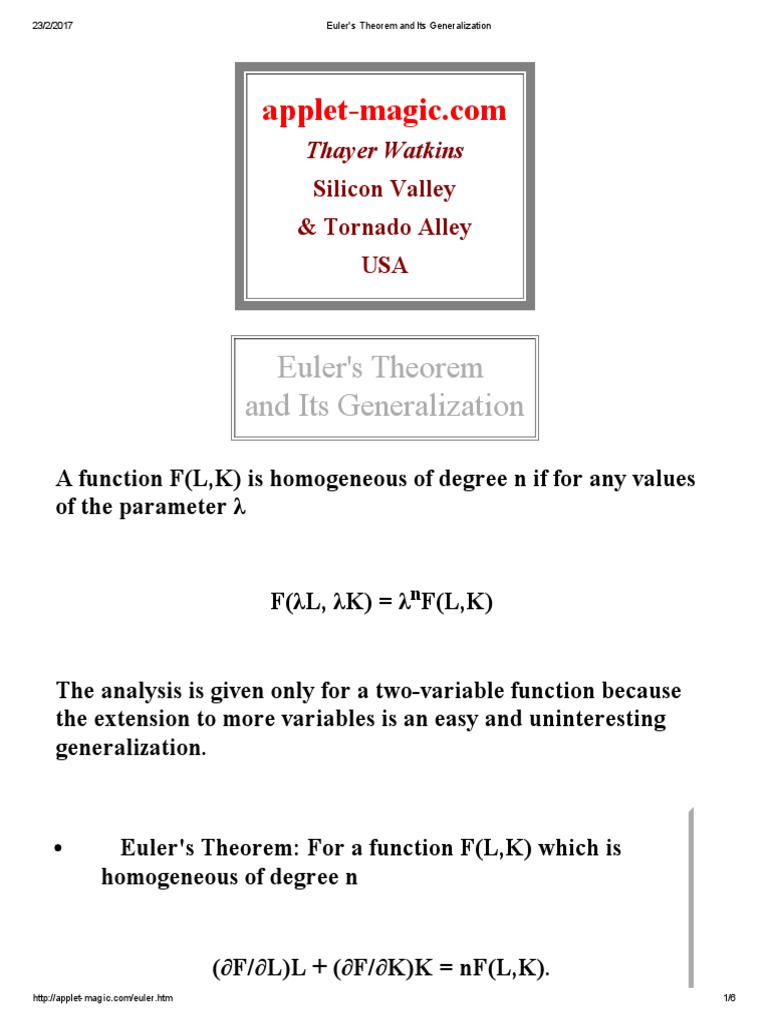 Euler's Theorem and Its Generalization | PDF | Production Function | Derivative