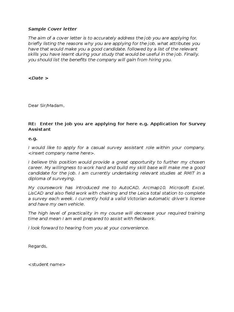 Sample Cover Letter: Dear Sir/Madam | PDF | Surveying | Labour