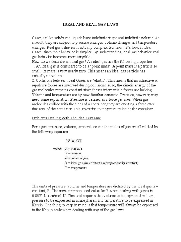 Ideal and Real Gas Laws | PDF | Gases | Temperature