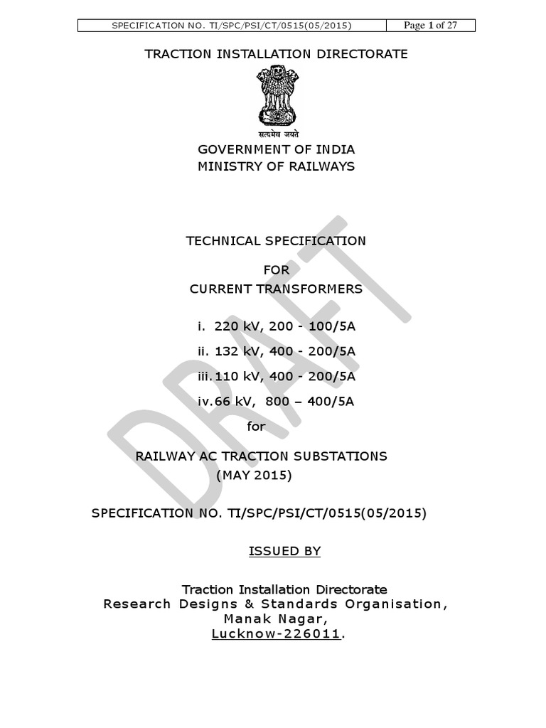 Railway CT Specification for AC Traction Substations | PDF | Electrical ...