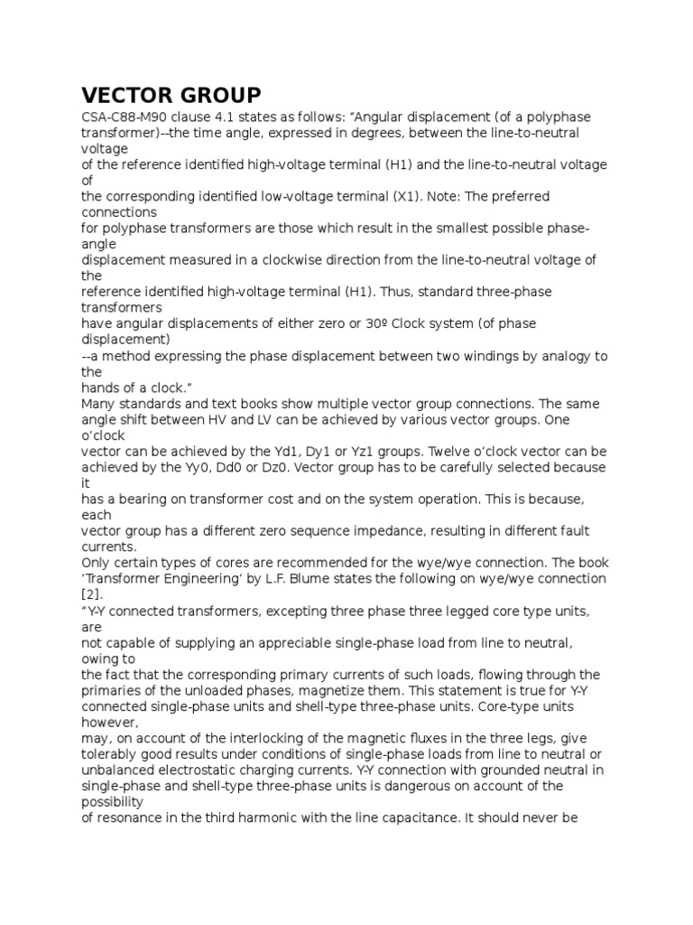 Vector Group | PDF | Transformer | Electric Power