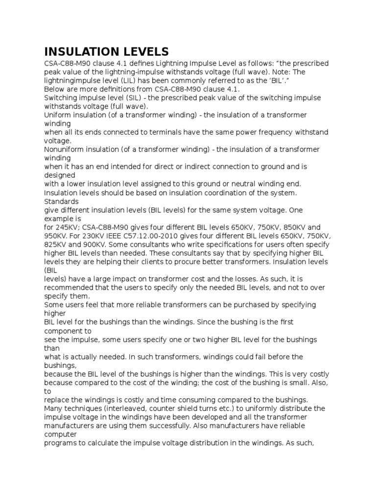 Insulation Level Definitions and Best Practices | PDF | Transformer ...