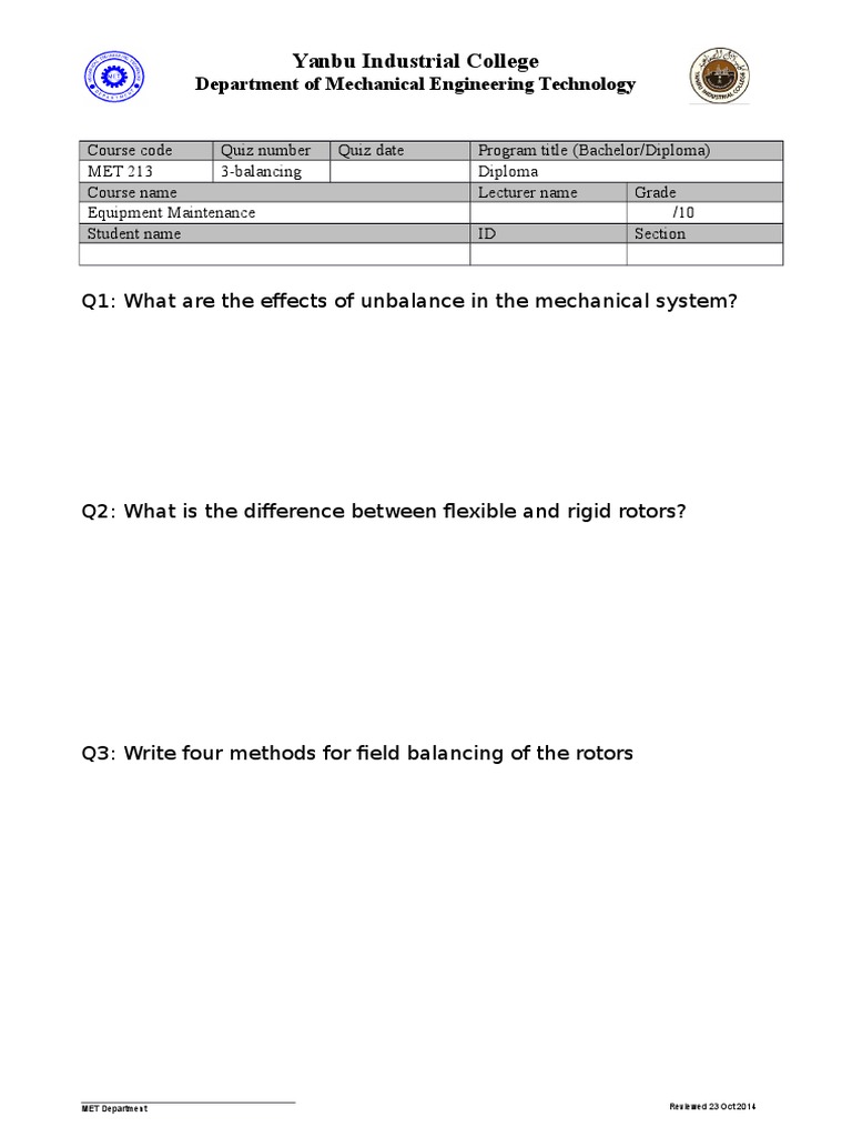 Quiz 3 Balancing | PDF