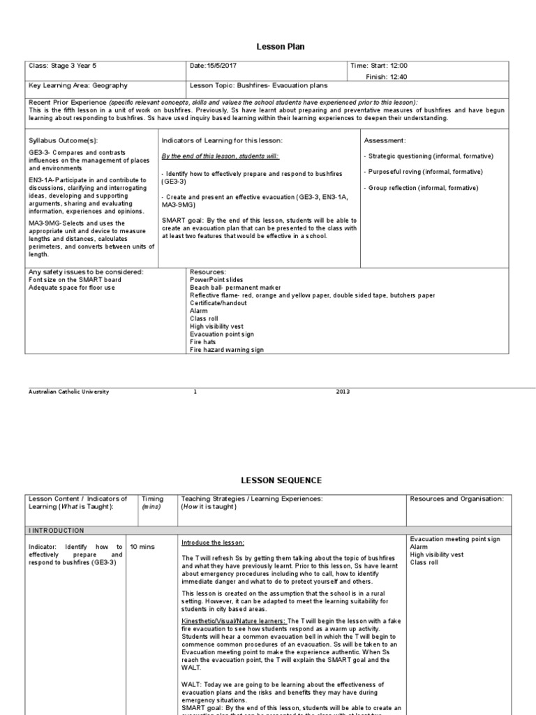 Lesson Plan - Evacuations | PDF | Emergency Evacuation | Lesson Plan
