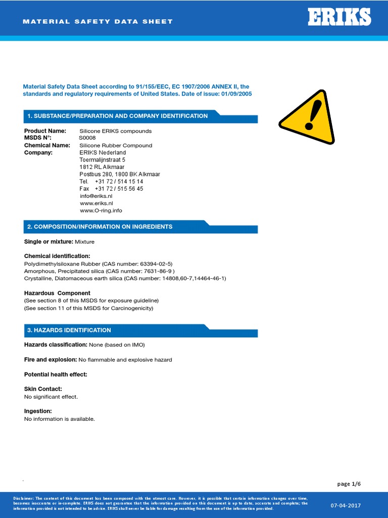 Msds Eriks Silicone Compounds 1491805866 | PDF | Occupational Safety ...