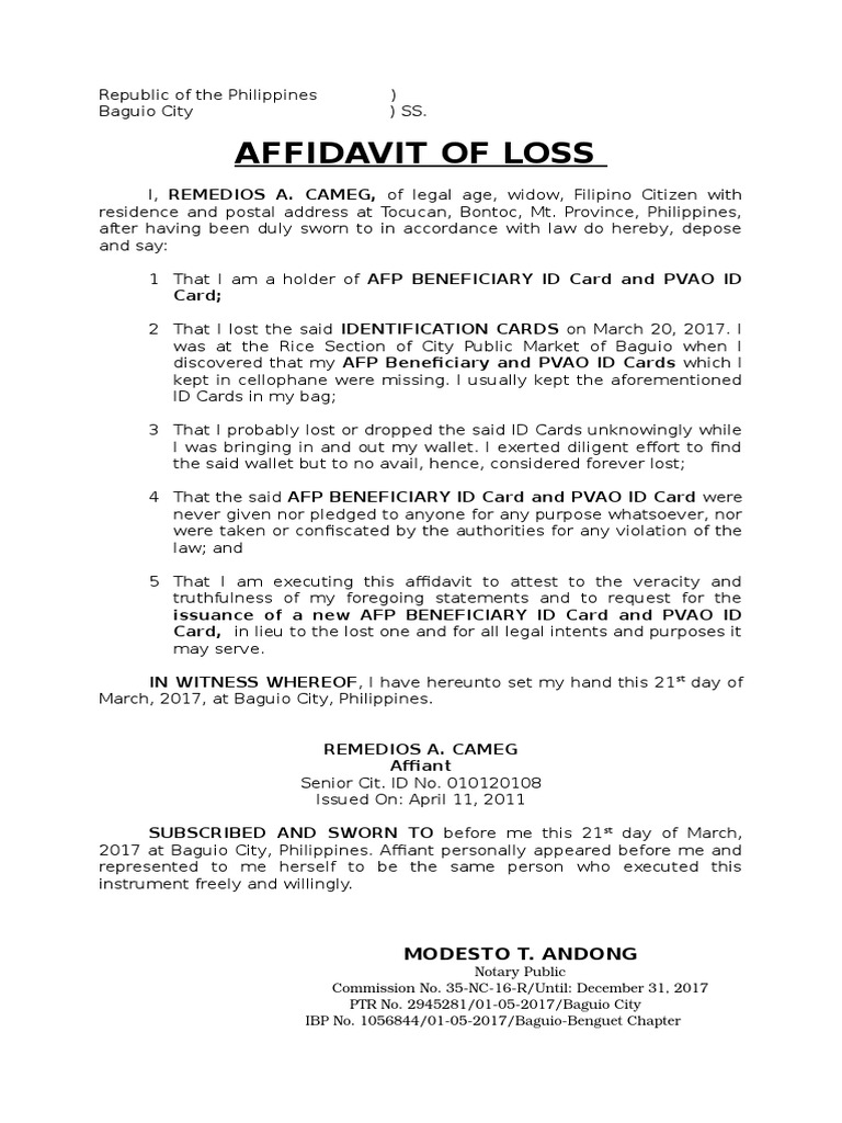 Afp and Pvao Id-cameg | Affidavit | Identity Document