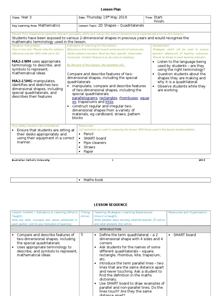 Quadrilaterals Lesson | Download Free PDF | Pedagogy | Education Theory