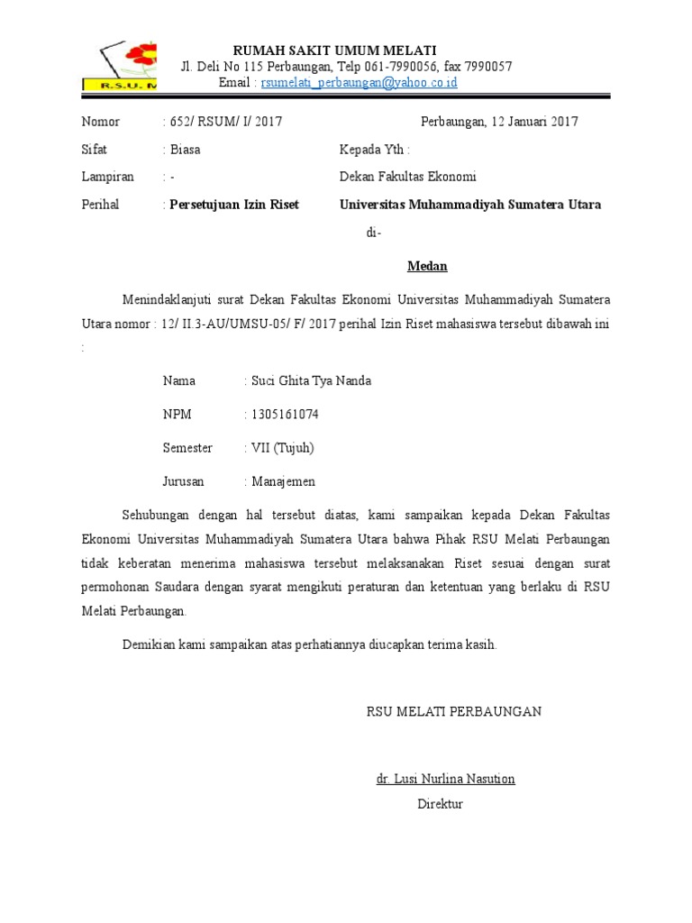 Surat Balasan Izin Riset | PDF