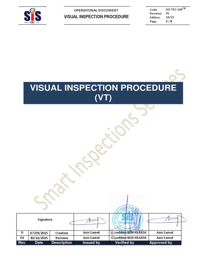 Visual Inspection Procedure Nondestructive Testing Welding