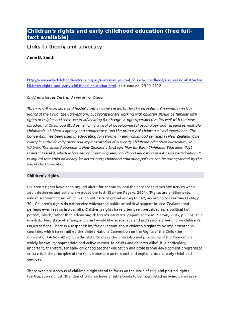 Children Rigths | Early Childhood Education | Children's Rights