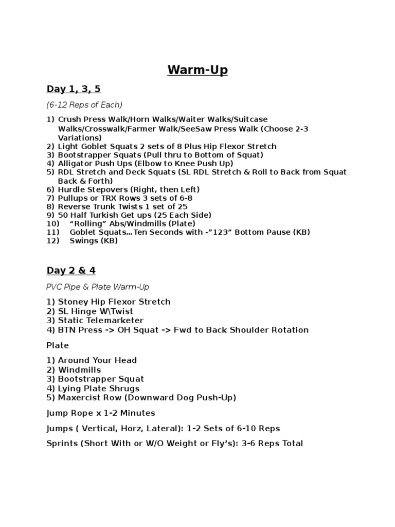 Warm-Up: (6-12 Reps of Each) | PDF