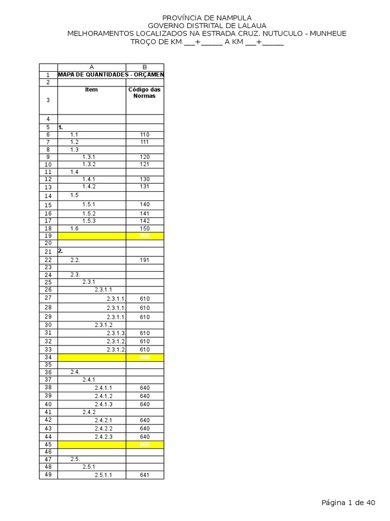 Namacurra Mapa de Quantidades | Descargar gratis PDF | Ingeniería ...
