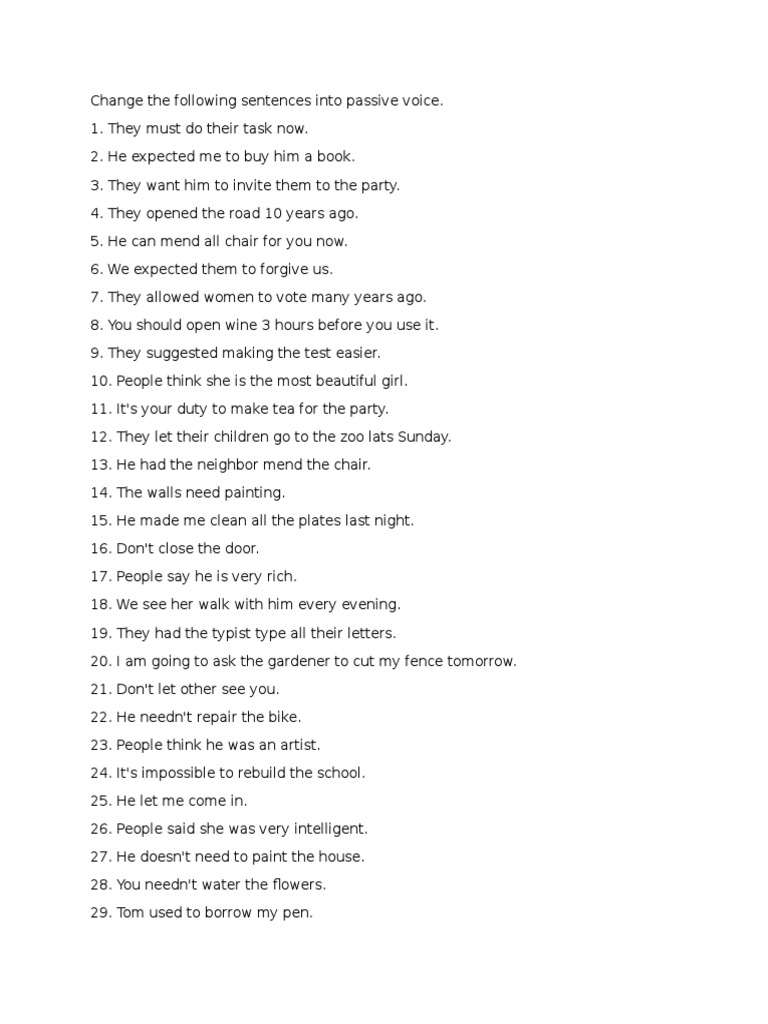 Change The Following Sentences Into Passive Voice | PDF