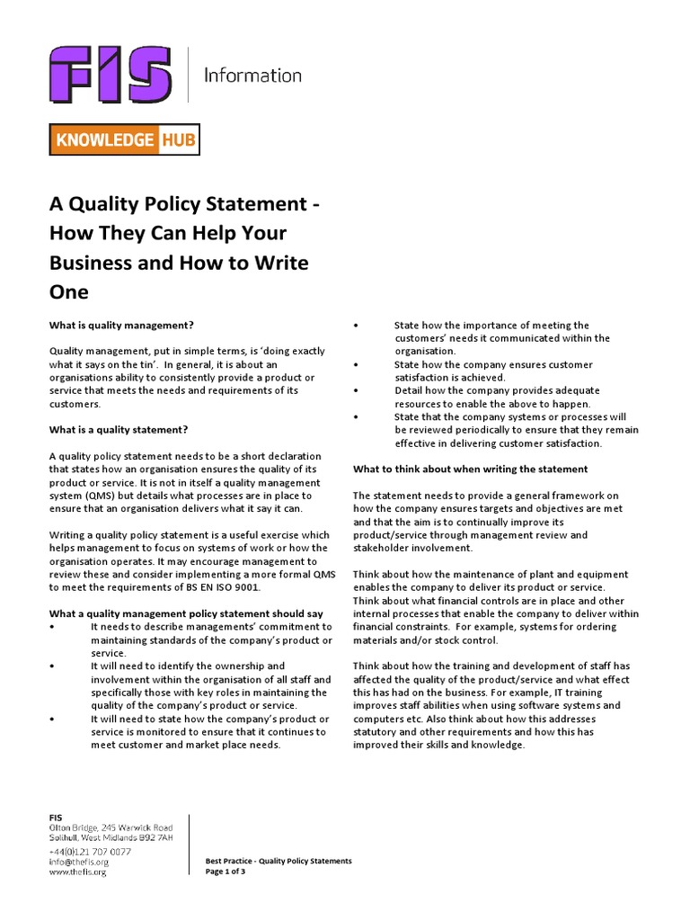 Crafting Effective Quality Policy Statements | PDF | Quality Management ...