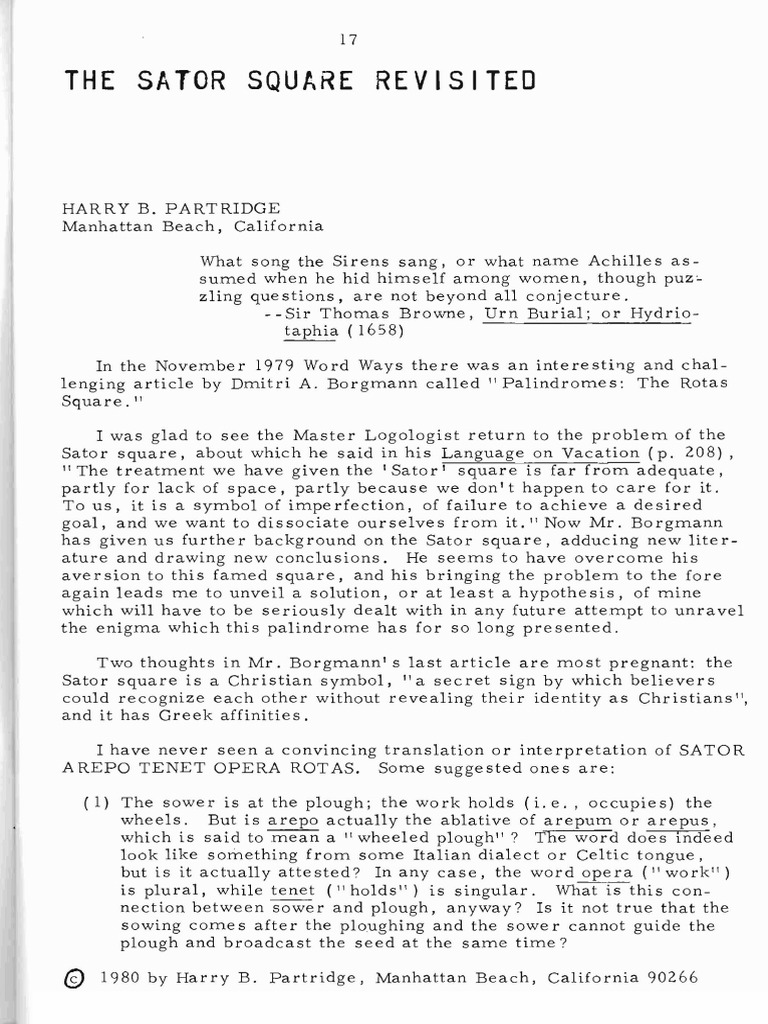 The Sator Square Revisited | PDF | Linguistics | Semiotics