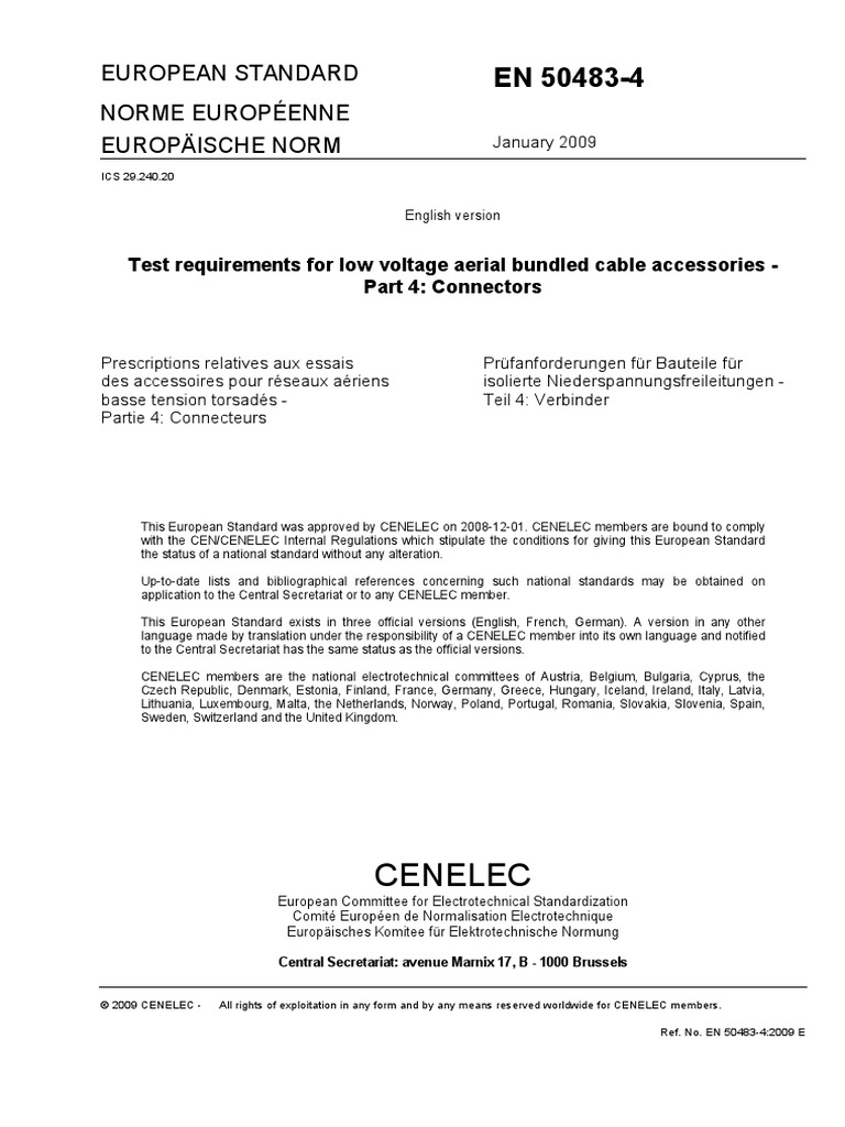 En50483 4 2009 | PDF | Electrical Connector | Insulator (Electricity)