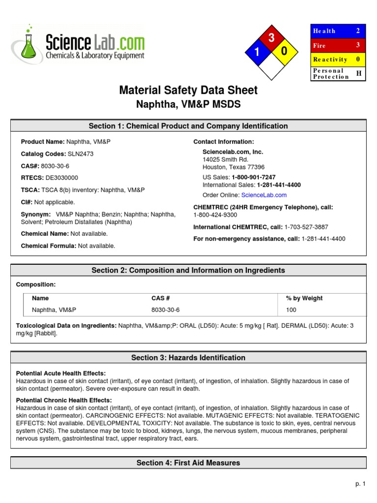 Naphtha, VM&P MSDS: Section 1: Chemical Product and Company ...
