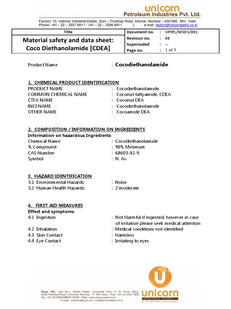 MSDS For CDEA PDF | PDF | Occupational Safety And Health | Chemistry