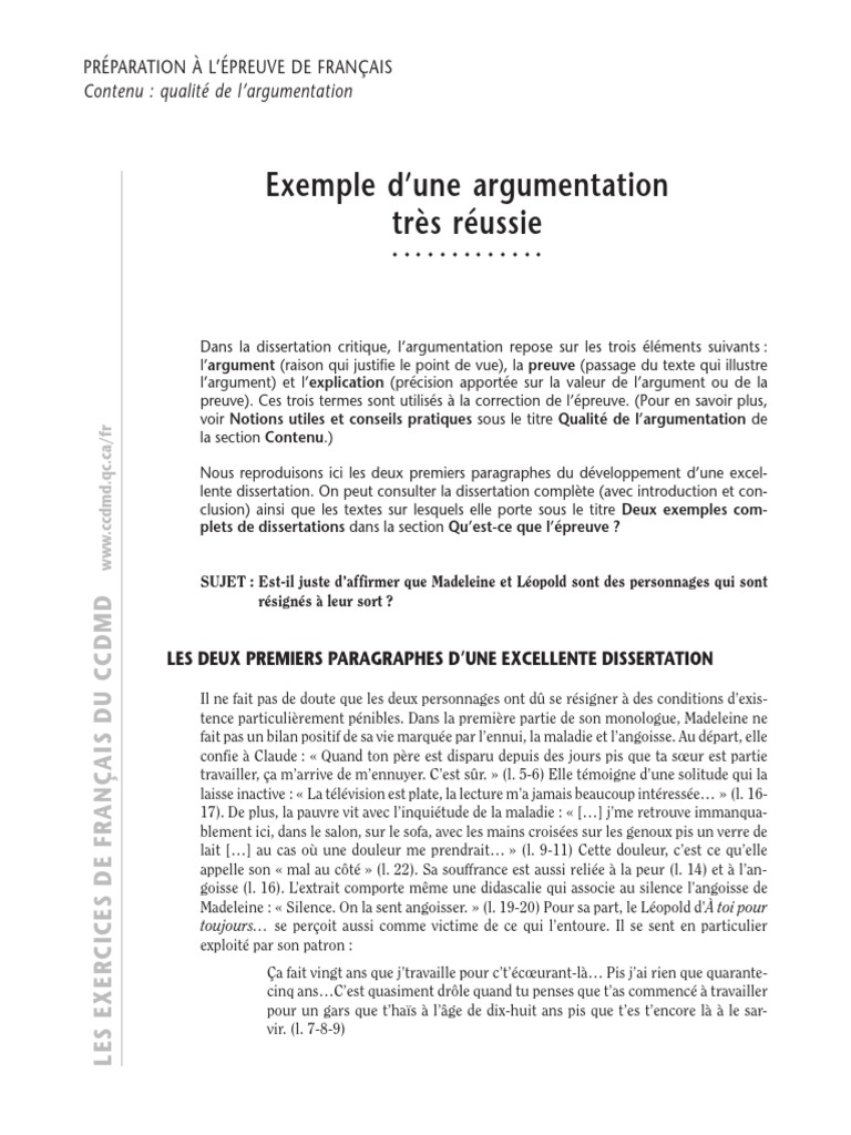 Exemple D'une Argumentation Tres Réussie | PDF | Langue française ...