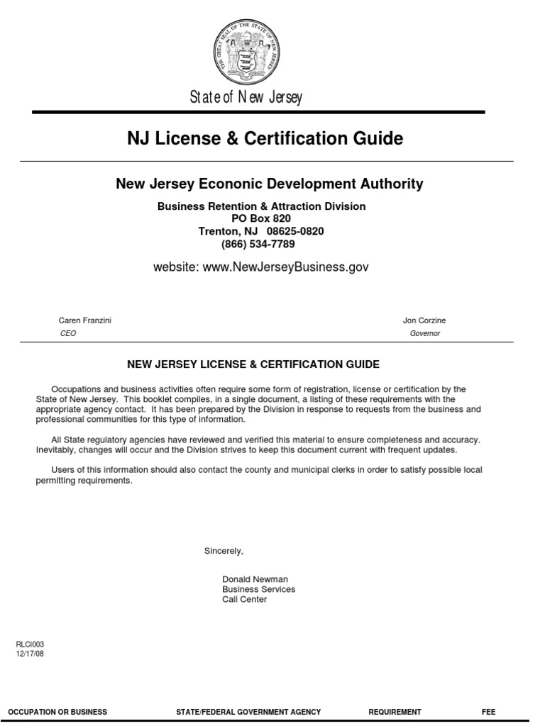 NJ License & Certification Guide: State of New Jersey | PDF