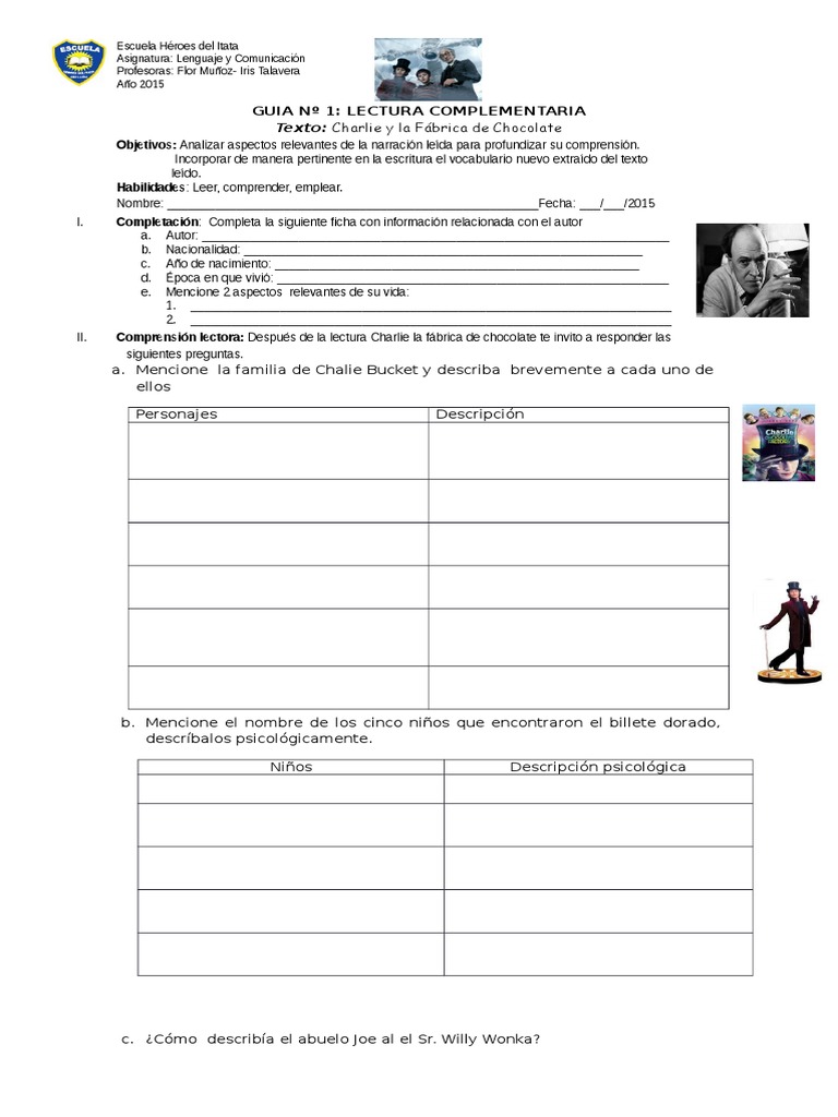 GUIA #1 Charlie y La Fabrica de Chocolate | PDF | Lectura (proceso)