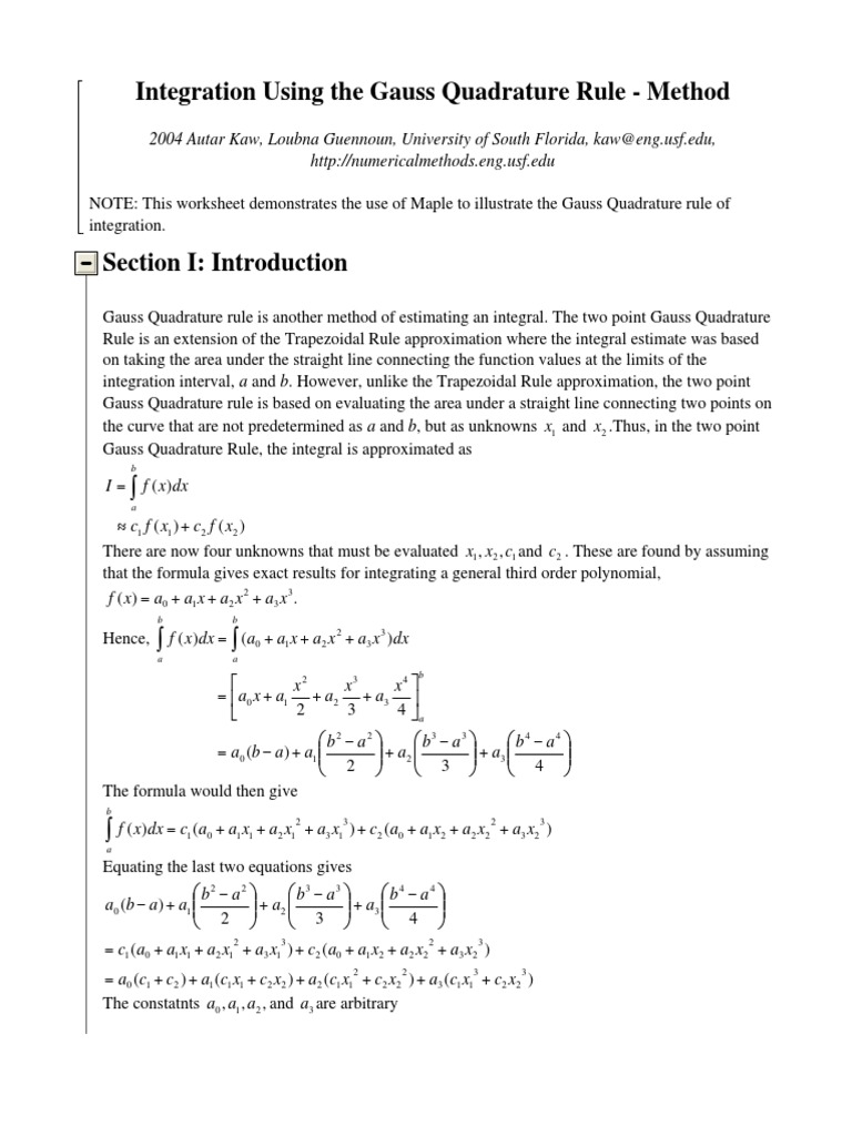 Integration Using The Gauss Quadrature Rule - Method 8 | PDF | Integral ...