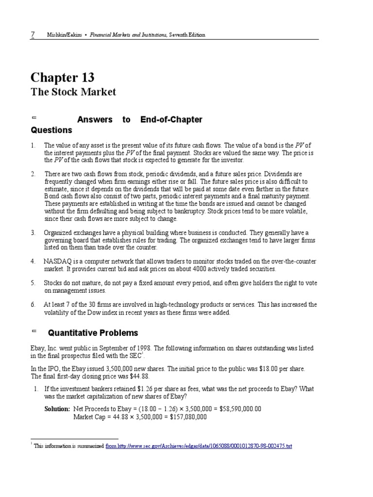 Chapter 13 Hw Solution Pdf Stocks Initial Public Offering