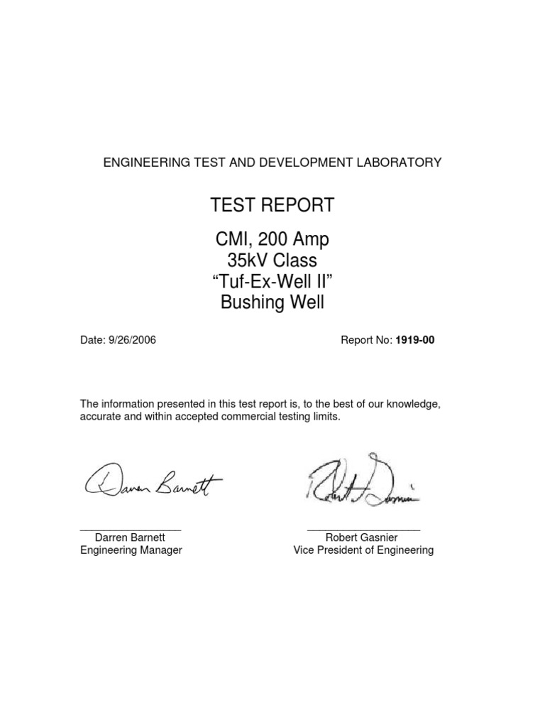 35kV Bushing Well Test Report | PDF | Voltage | Transformer