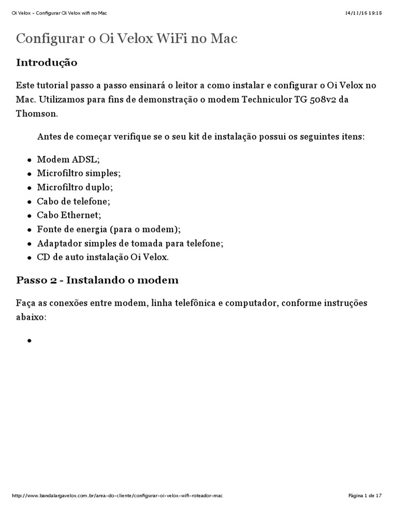 Oi Velox - Como Configurar o Oi Velox Wifi No Mac | PDF | Wi-Fi | Telefone