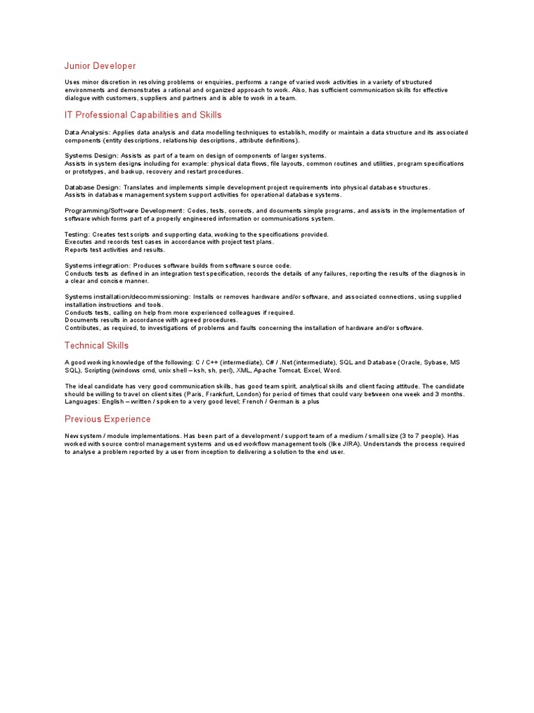 Junior Dev | PDF | Specification (Technical Standard) | Databases