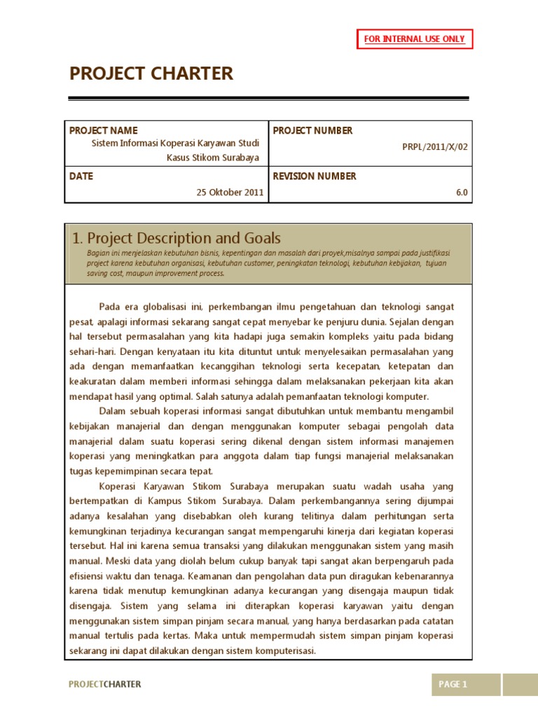 Contoh Project Charter Si Kopkar V6 Pdf