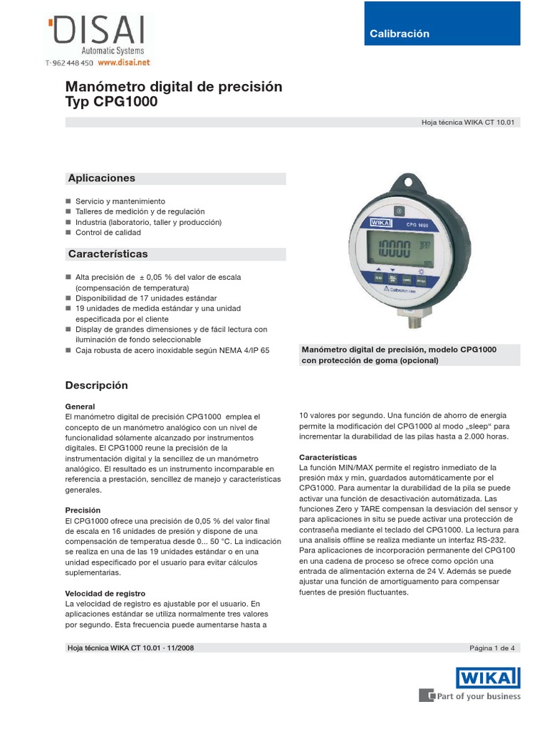 FICHA TECNICA MANOMETRO