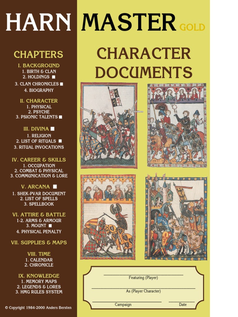 Harnmaster Character Sheet | PDF | Penny | Hand