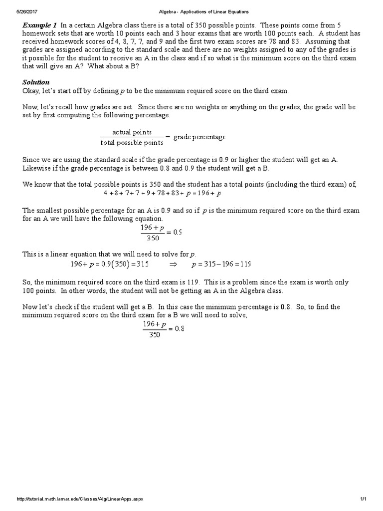 Algebra - Applications of Linear Equations | PDF | Equations | Algebra