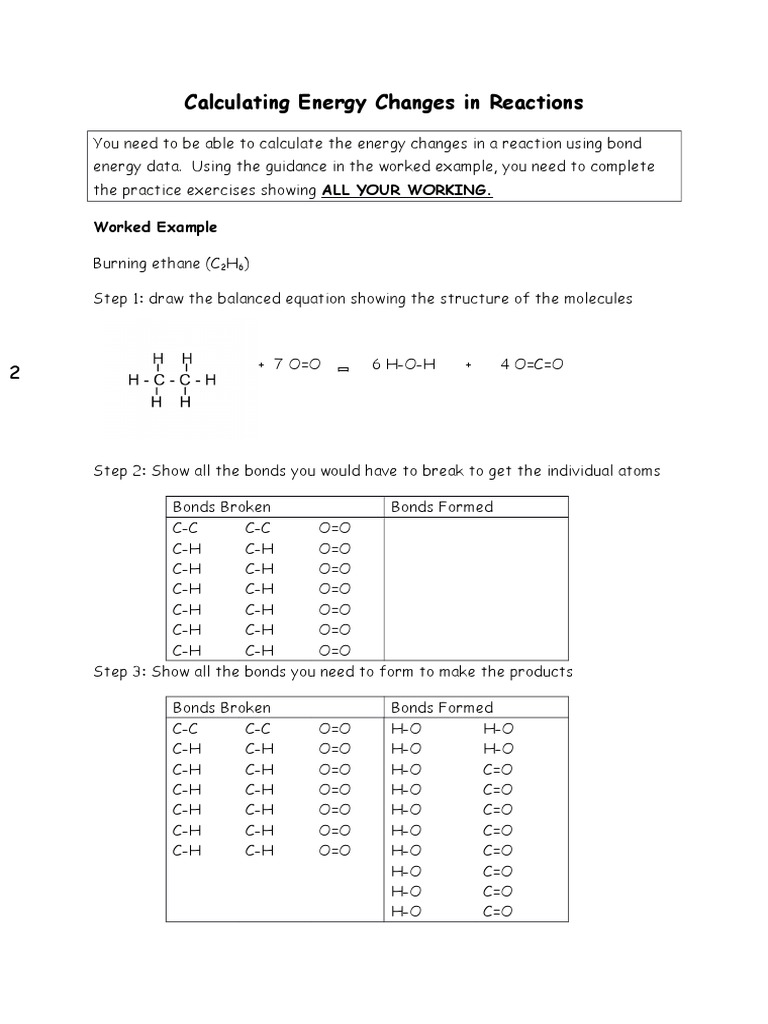 Bond Energy Calculations Guide | PDF | Combustion | Chemical Bond