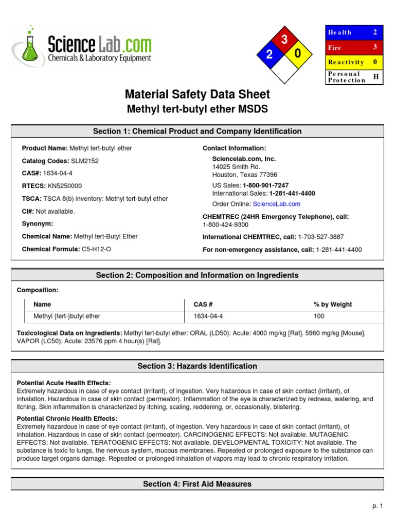 MSDS Mtbe | PDF | Toxicity | Explosion